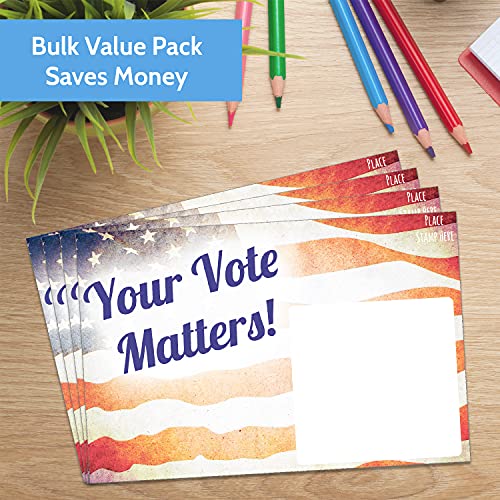 T MARIE 100 Bulk Get Out the Vote Postcards 4x6β - Patriotic Red, White and Blue American Flag Vintage Theme With Blank Back for Message to Voters - Encourage Voting In Your State