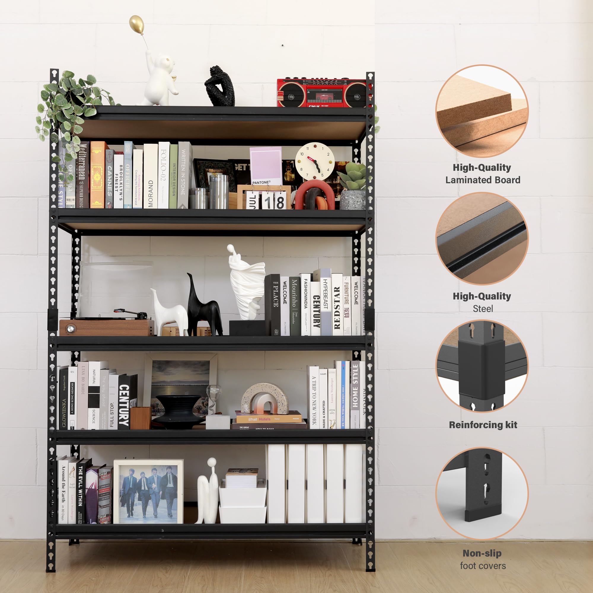 AHEONLAR Storage Shelves 4 Tier Adjustable Garage Storage Shelving, Heavy Duty Shelving Unit Metal Storage Shelves for Warehouse Pantry Closet Kitchen,16“D×36”W×60“H, Black
