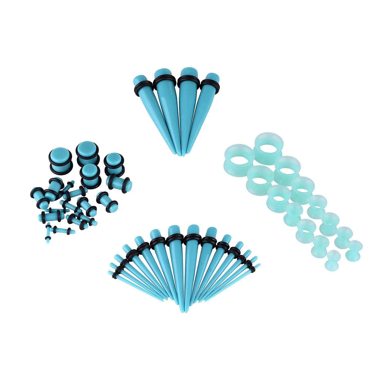 50PCS Ear Stretching Kit 14-00G Acrylic Tapers Plugs Silicone Tunnels - Gauges Taper Set Body Piercing Jewelry Expander Set (Black)