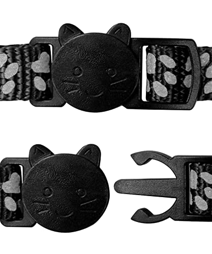 Taglory Reflective Cat Collars Breakaway with Bell, 2-Pack Girl Boy Pet Kitten Collar Adjustable 7.5-12.5 Inch, Black