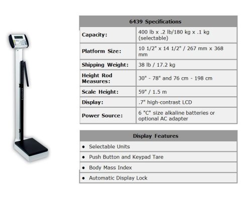 Detecto Digital Physician Scale, Eye Level with Height Rod, 400lbs., Model#6439, Made in the USA