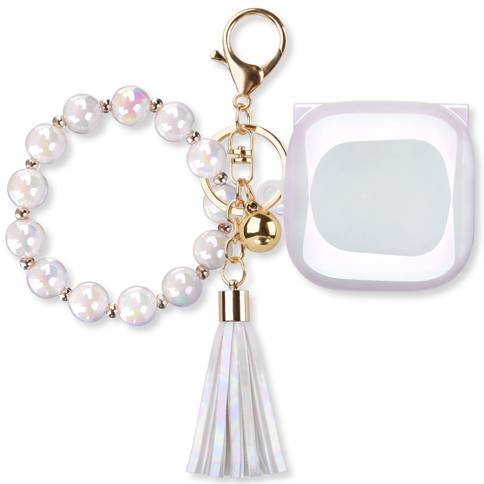 AIRSPO Fit Pro Case, Clear Lasher Hard PC Protective Case Cover for Apple Fit Pro 2021 Shockproof Fit Pro Earbuds Case with Bling Bead Bracelet Keychain (Glittery White)