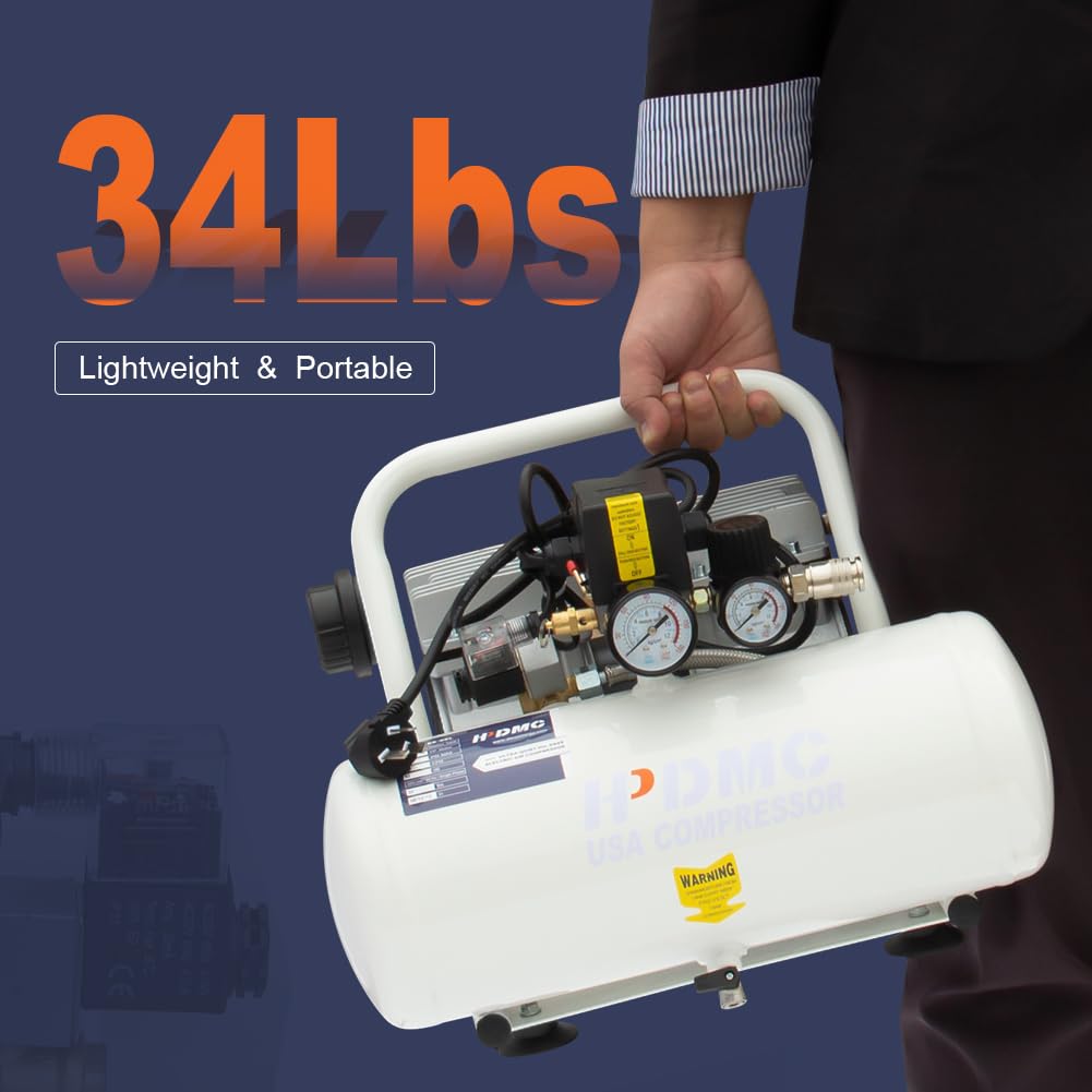 HPDMC Oil Free Air Compressor,2 HP 11 Gallon 70 dB Ultra Quiet Compressor,5.2 CFM@ 40PSI 4.0 CFM@ 90 PSI Electric Portable Air Compressor
