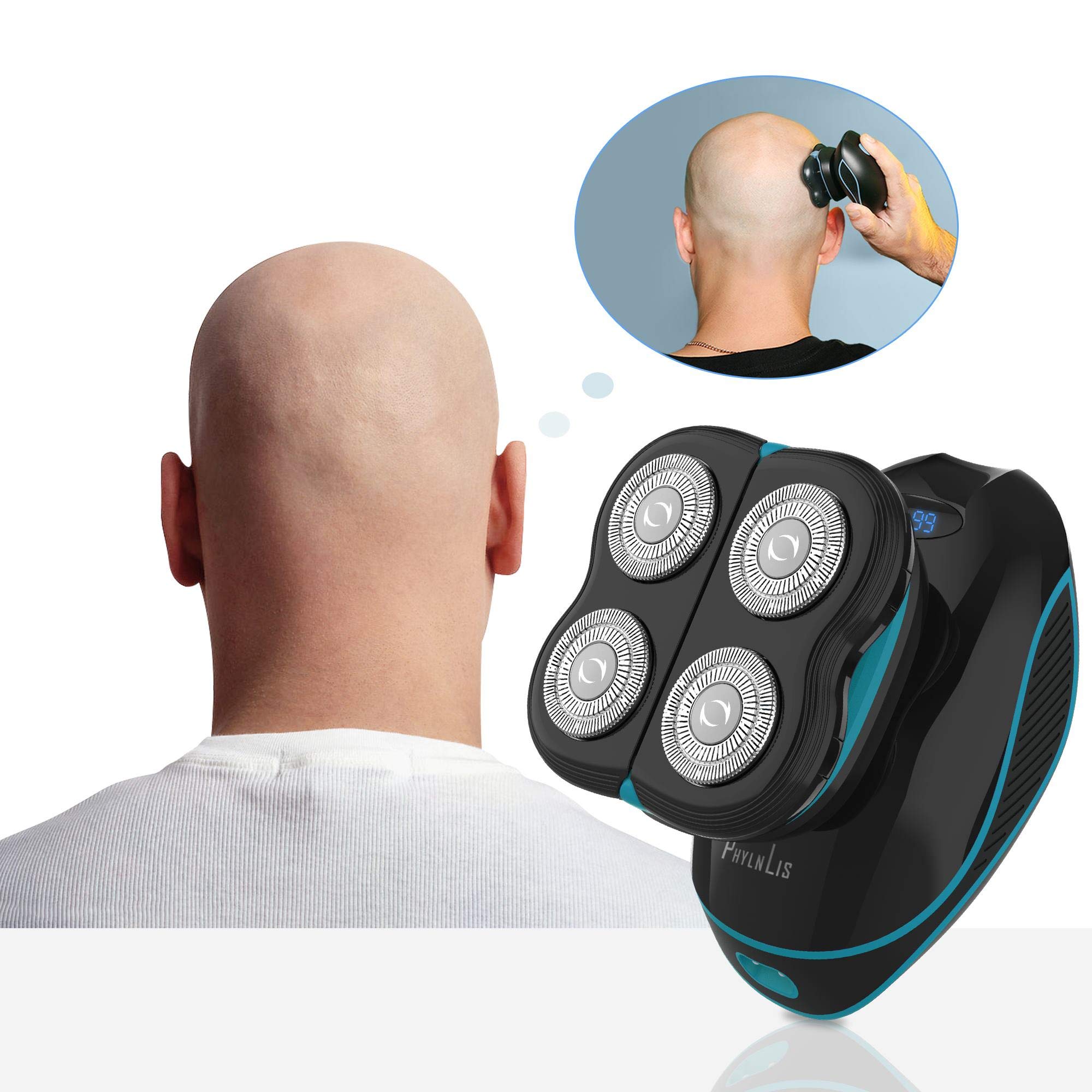 Men's Bald Head/Skull & Face Shaver Mini Trimmer Cordless Clipper Kit Fast Charging Palm Beard Rotary Barber Shaver Waterproof Rechargeable Multifunction PhylnLis 8608