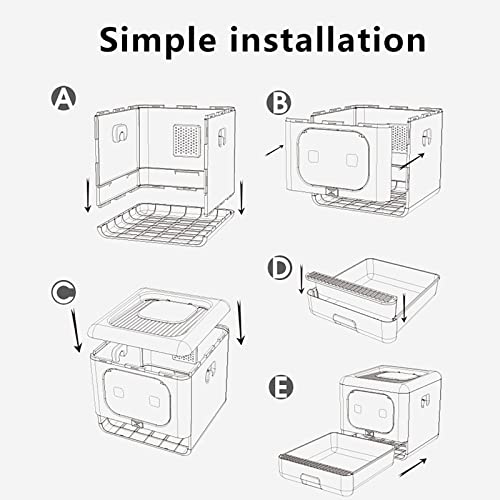 Large Foldable Cat Litter Box, Top Entry Cat Litter Box with Cat Litter Scoop and Filter Cotton, Closed Smell Proof Anti-Splashing,Drawer Structure Kitty Litter Box,