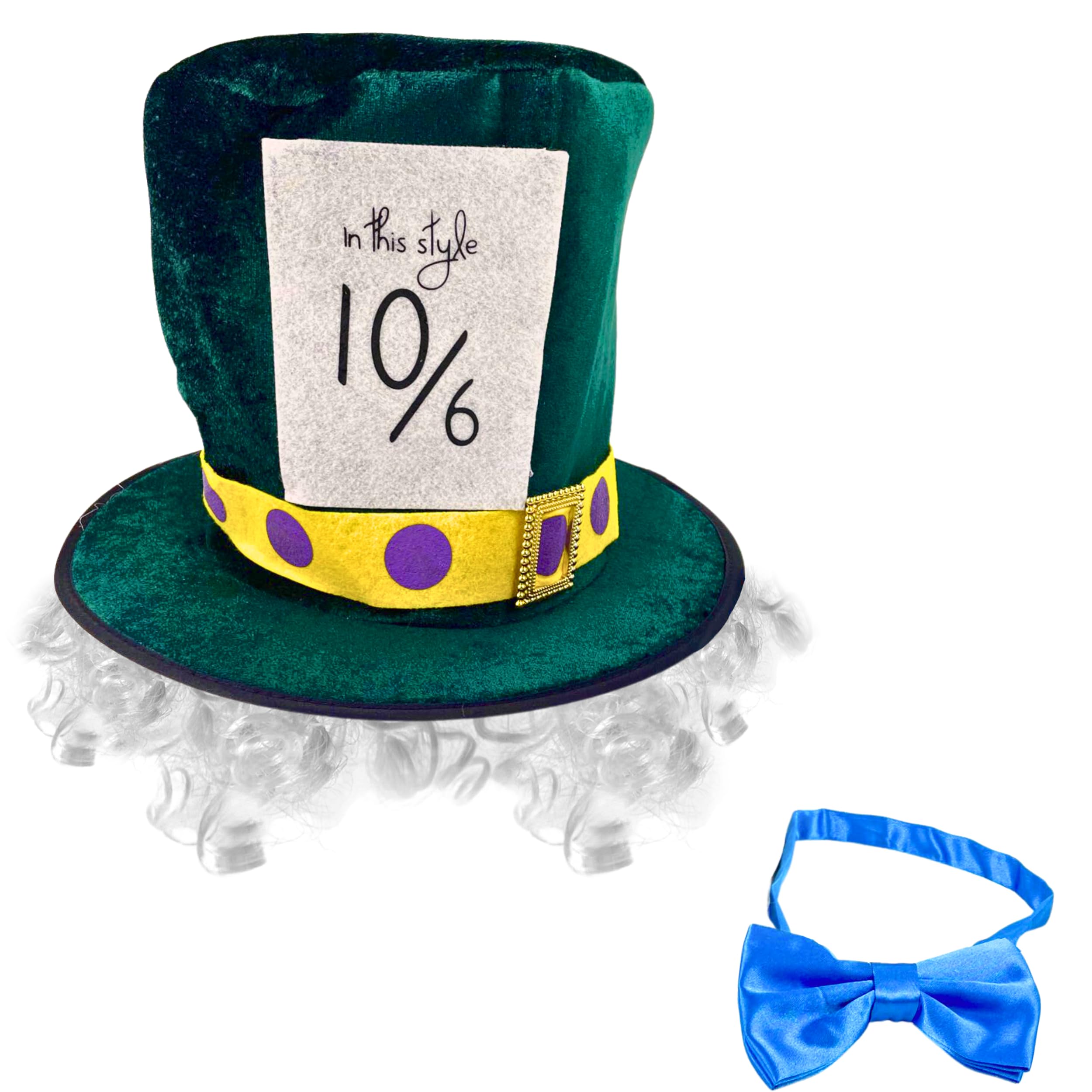 4E's Novelty Mad Hatter Costume Accessory Set for Adult Women Men, White Rabbit Alice Wonderland Costume Accessories Hat Tea Party Dress Up