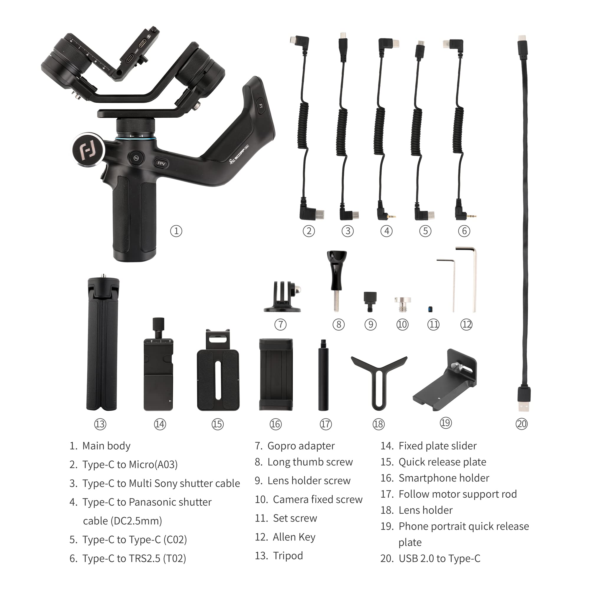 All in 1 Camera Gimbal Stabilizer - FeiyuTech SCORP Mini, Handheld Video Stabilizers for Mirrorless Camera, Gopro & Smartphone, 2.6 lb Payload, for Sony/Canon/Panasonic/Nikon/Fujifilm
