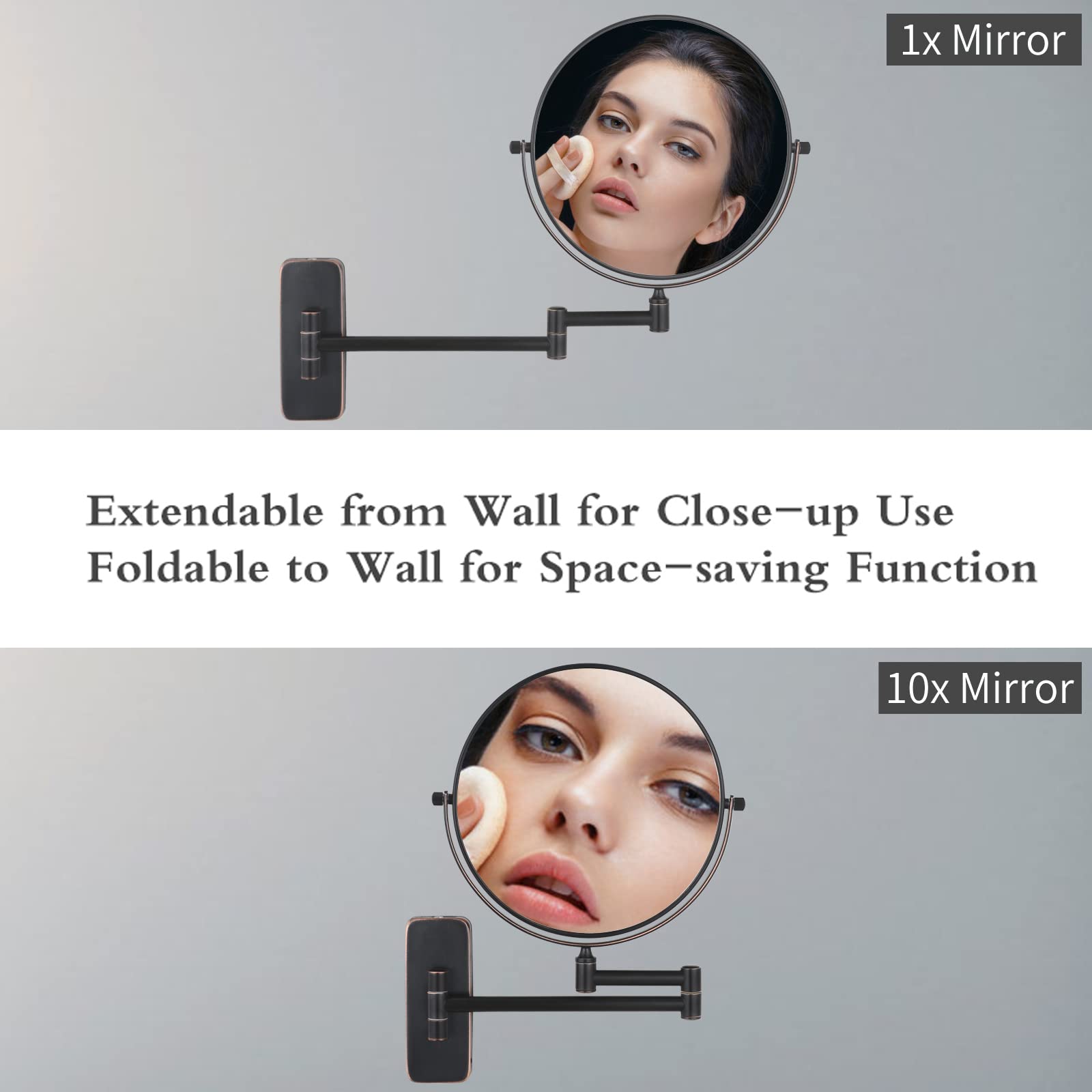 Nicesail Orb 1X/10X Magnifying Makeup Mirrors for Wall Mounted Makeup Mirror 8 Inch, Double-Sided 10x Magnifying Mirror Wall Mount, Oil Rubbed Bronze (8 Inch, 10X)