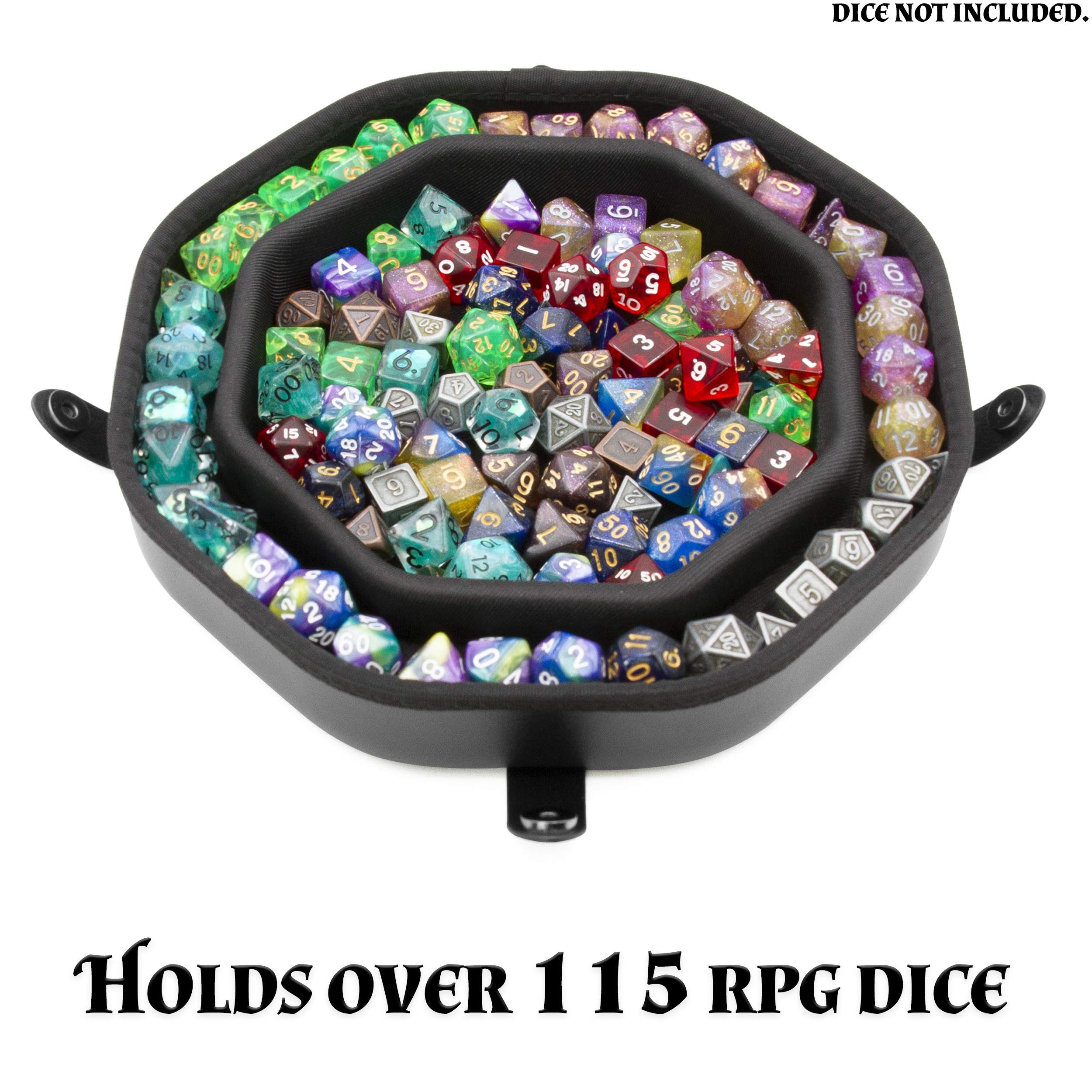 CASEMATIX Dice Tray and Dice Storage Case for Up to 115 RPG Dice - Dice Tray for Rolling with Magnetic Snaps, Embossed Dragon Design and Non-Scratch Interior for Random Rolls Dice Protection