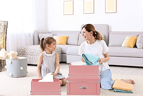 XUCHUN File Storage Boxes, Foldable Storage Bins with Lid 3 in 1 Set, Press-Stud Fastening, Moisture-Proof, Space Saving Storage, Storage Box for Photoes, Toys, Files, Closets