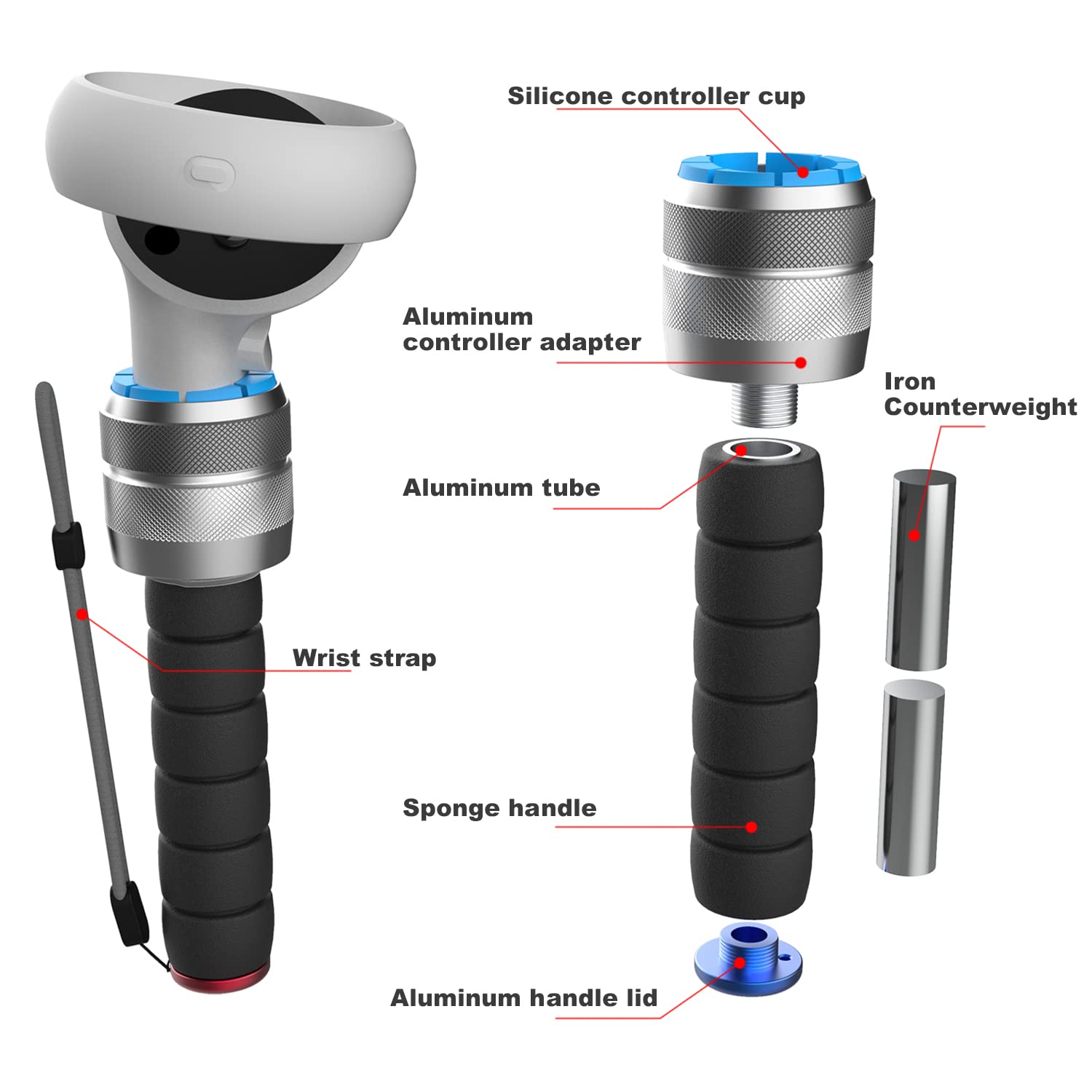 Adjustable Weight Dual Handles Extension Grips for Meta Quest Pro and Oculus Quest 2, Multipurpose Grip with Aluminum Case and Handles for Playing Beat Saber Games(1 Pair)