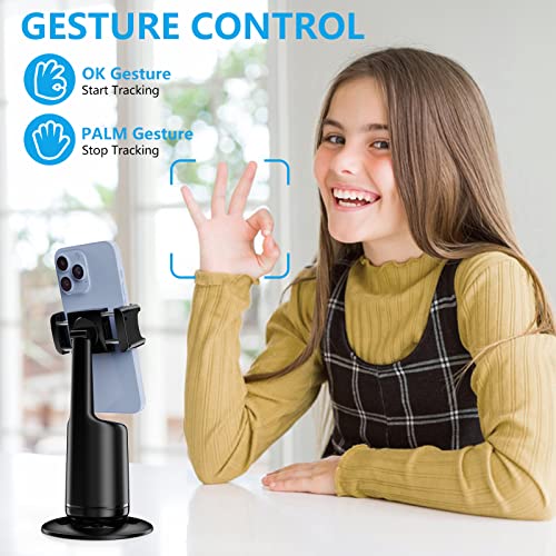Auto Face Tracking Tripod, No App, 360° Rotation Face Body Phone Camera Mount Gesture Control, Smart Shooting Holder with 3000mAh Rechargeable Battery for Vlog, Streaming, Video, Tiktok- Black (Black)