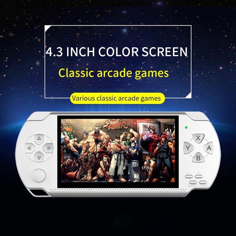LKTINA 8GB 4.3’’ 1000 LCD Screen Handheld Portable Game Console, Media Player with Camera Built in 1200+Real Video Games, for gba/gbc/SFC/fc/SMD Games, Best Gift for Kids and Adults -White