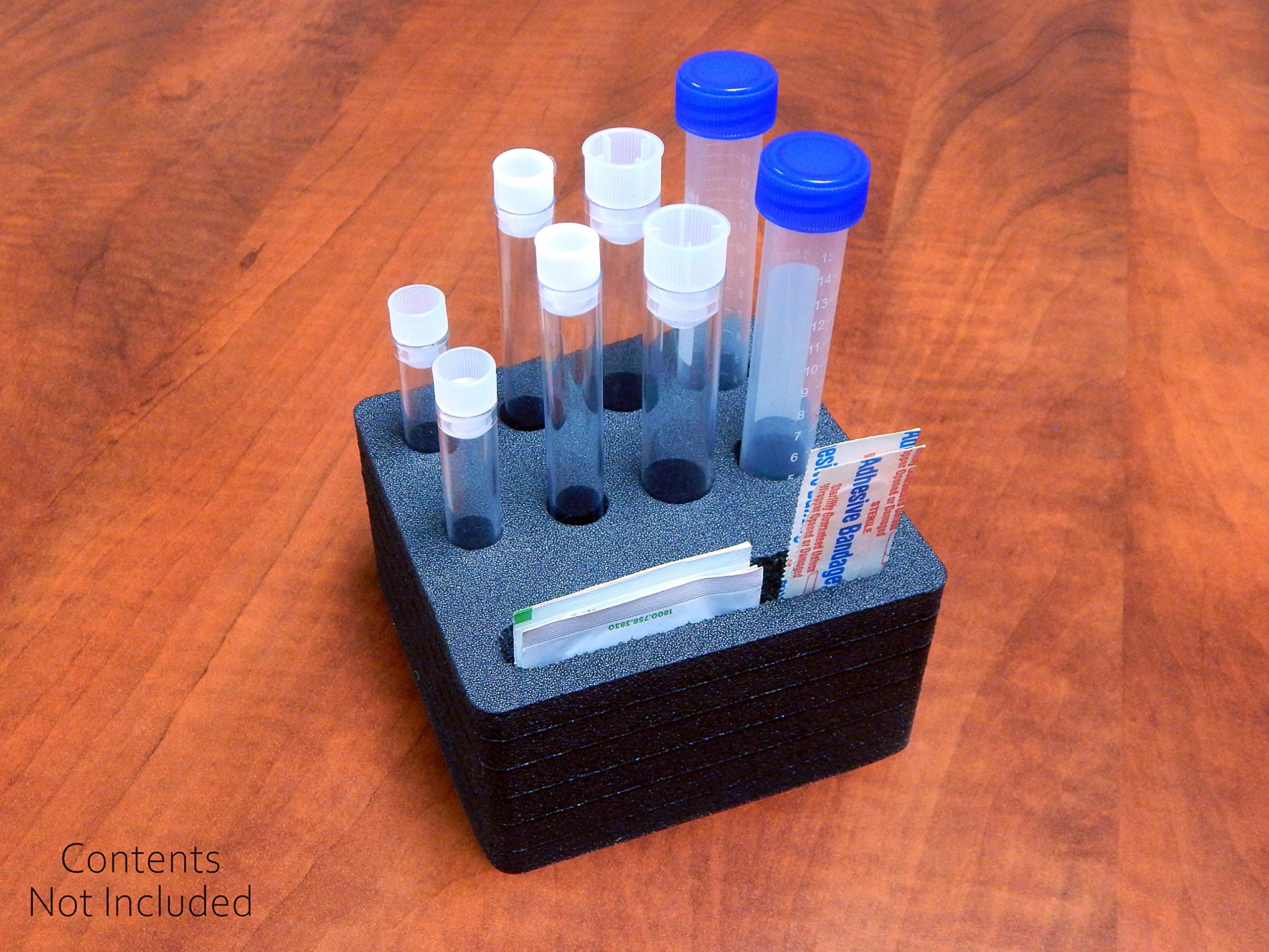Polar Whale Personal Travel Test Tube Holder Rack Black Foam Lab Storage Organizer Compact Stand Transport Holds 8 Tubes Fits up to 11mm 13mm 15mm 17mm Diameter