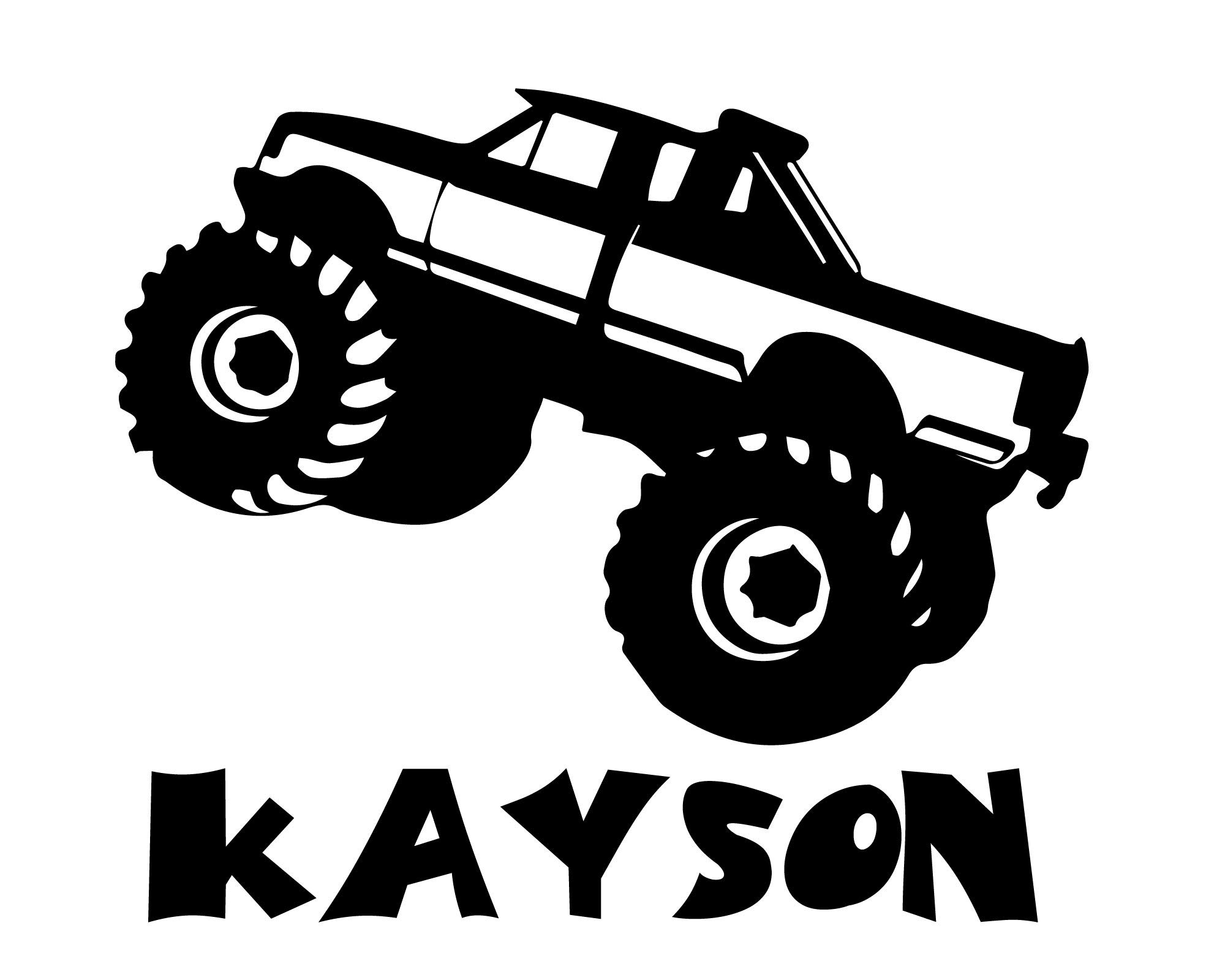 Room Wall Decor - Monster Truck with Customized Name Vinyl Decal Stickers for Home in Teen, Kids, Baby Boys Bedroom, Bathroom, Nursery or Man Cave - Custom Sizes and Colors Fit Any Themed Living Space
