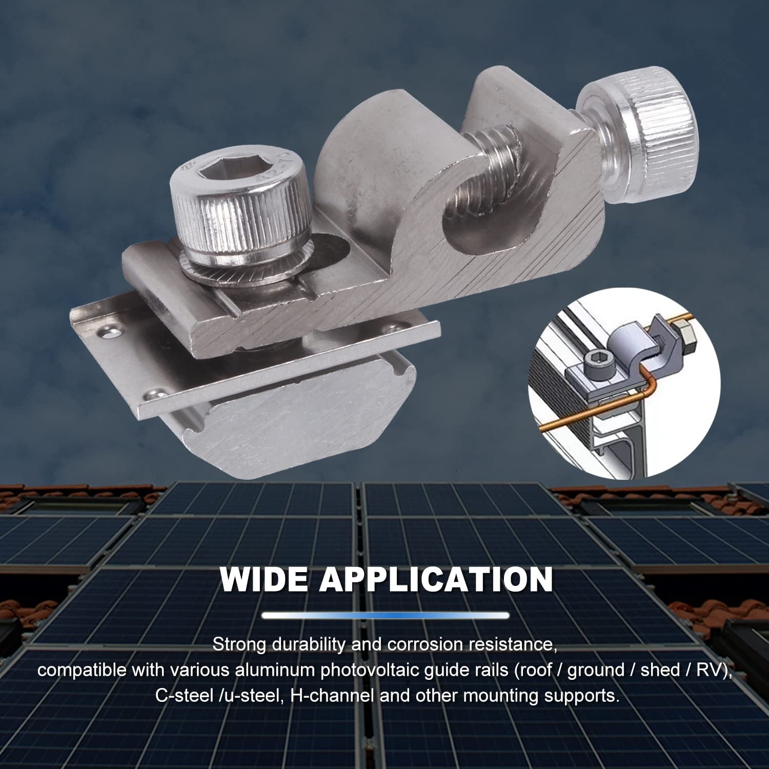 8Sets Solar Panel Photovoltaic Bolt-On Coupling Earthing Ground Lug Cable Clamp Ground Clamp with Lay in Lug for Bare Wire and Pipe