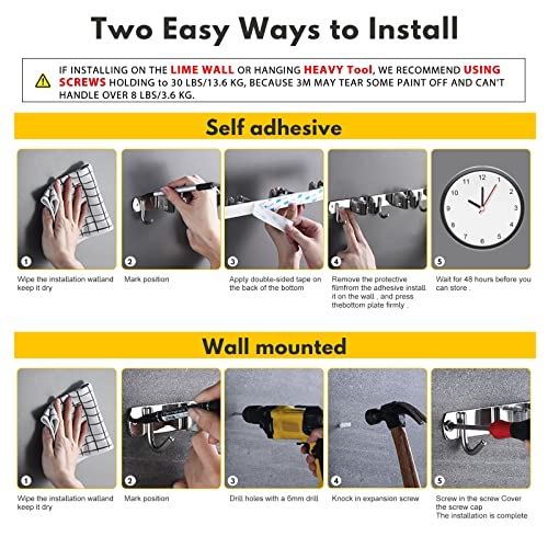 Laufary Broom Holder Wall Mount 4 R 5 H,Stainless Steel Mop Holder Wall Mount,Easy to Install Broom Storage Rack, for Home, Kitchen, Garden, Garage Organizing