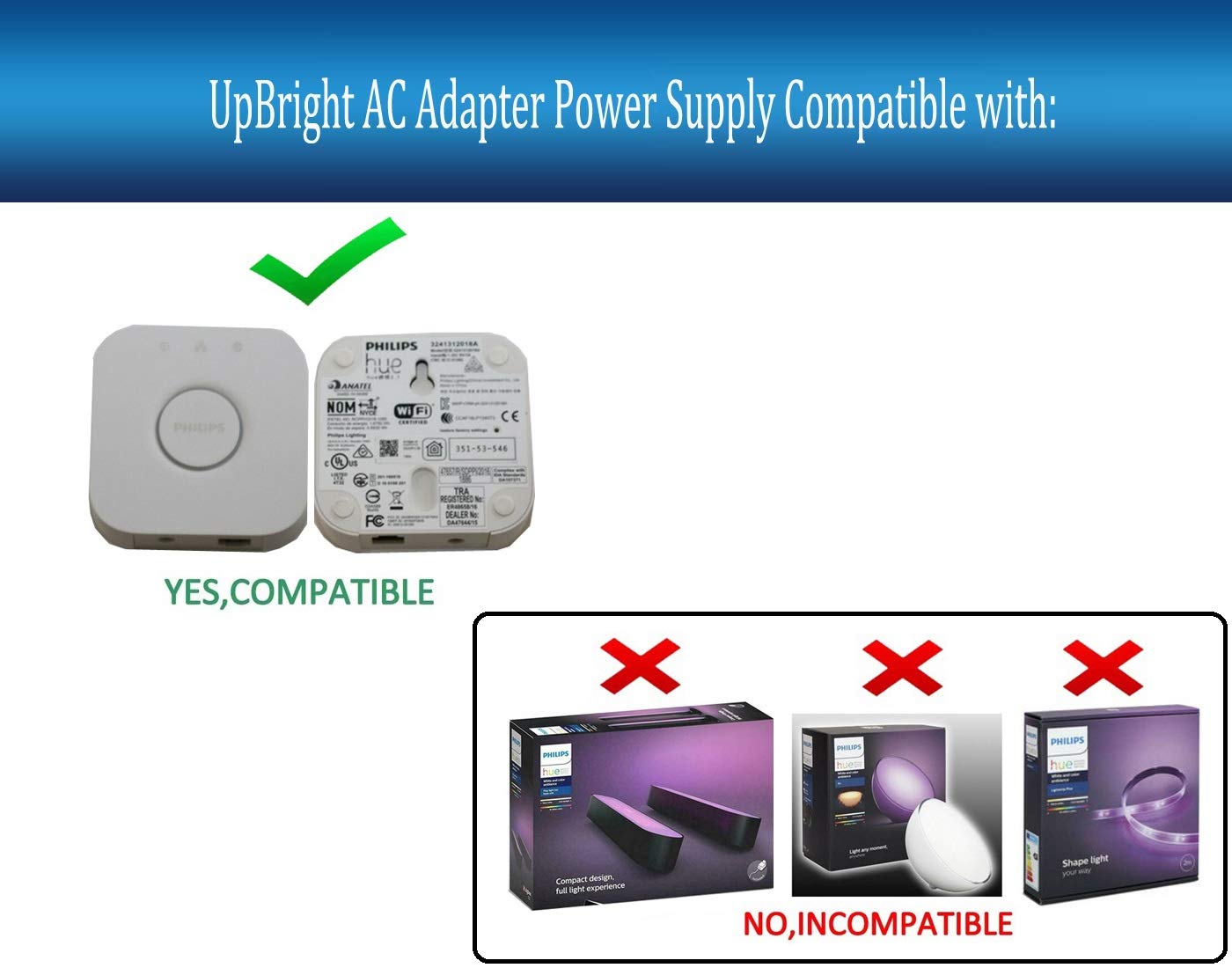 UpBright 5V AC/DC Adapter Compatible with Philips Hue Bridge Hub 2.0 2.1 3241312018A 1st 2nd Gen CE0979 458471 464479 S003PU0500060 S005BMM0500100 APD WB-10E05R SBD7000 AD300/37 Power Supply Charger