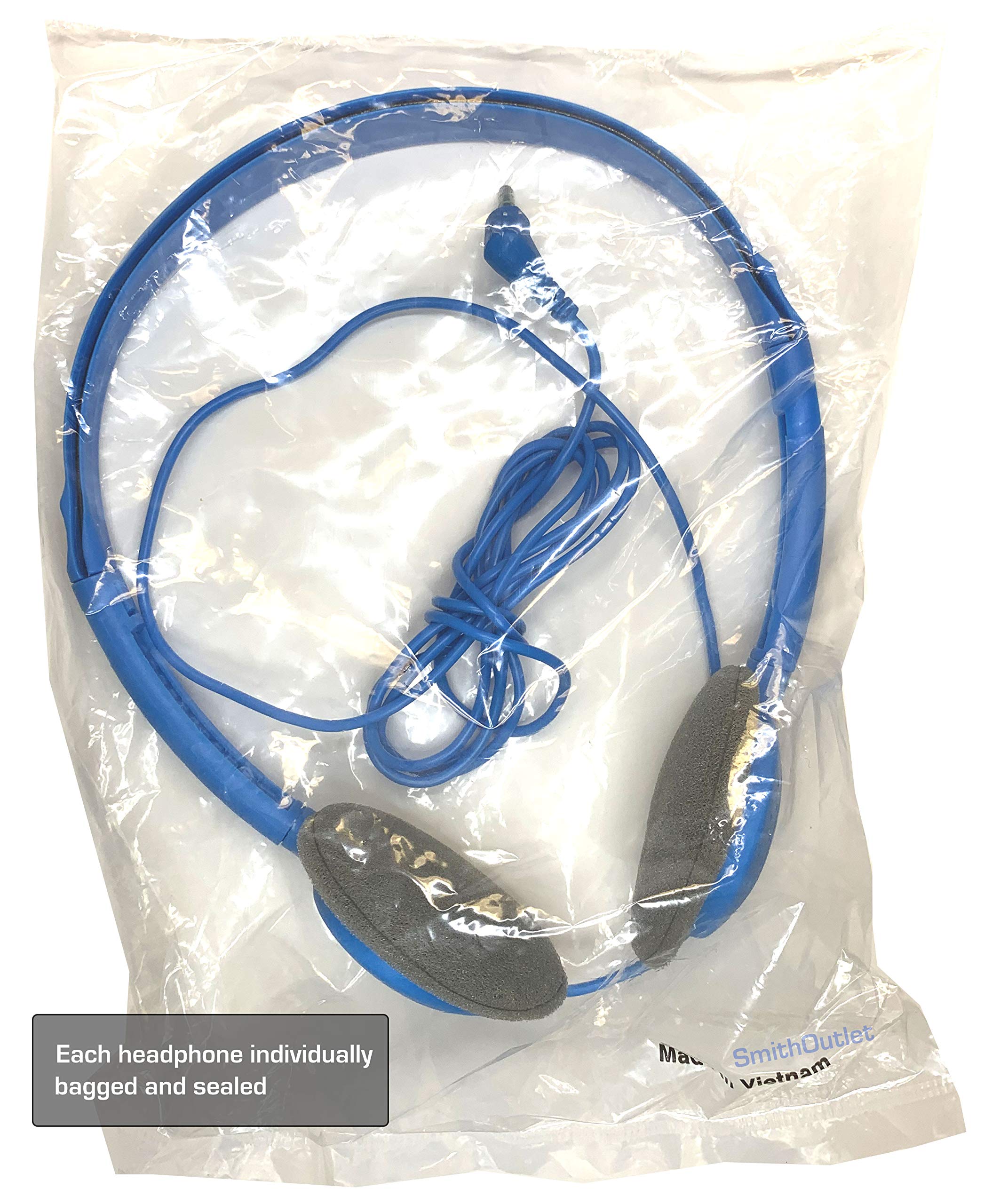 SmithOutlet 50 Pack Classroom Headphones in Bulk | Model SG-ID19-50 | Wired 3.5 MM Jack Connectivity | Color Blue | Ideal for Schools, Classrooms, Students, Library