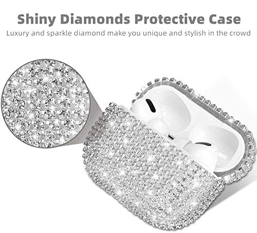 Luxurious Shining Rhinestone Diamante Apple AirPods Pro Case, Bling Sparkle Protective Cover Carrying Mickey Ball Keychain for Airpods Pro,Shockproof Anti-Scratch Anti-dust (Silver)
