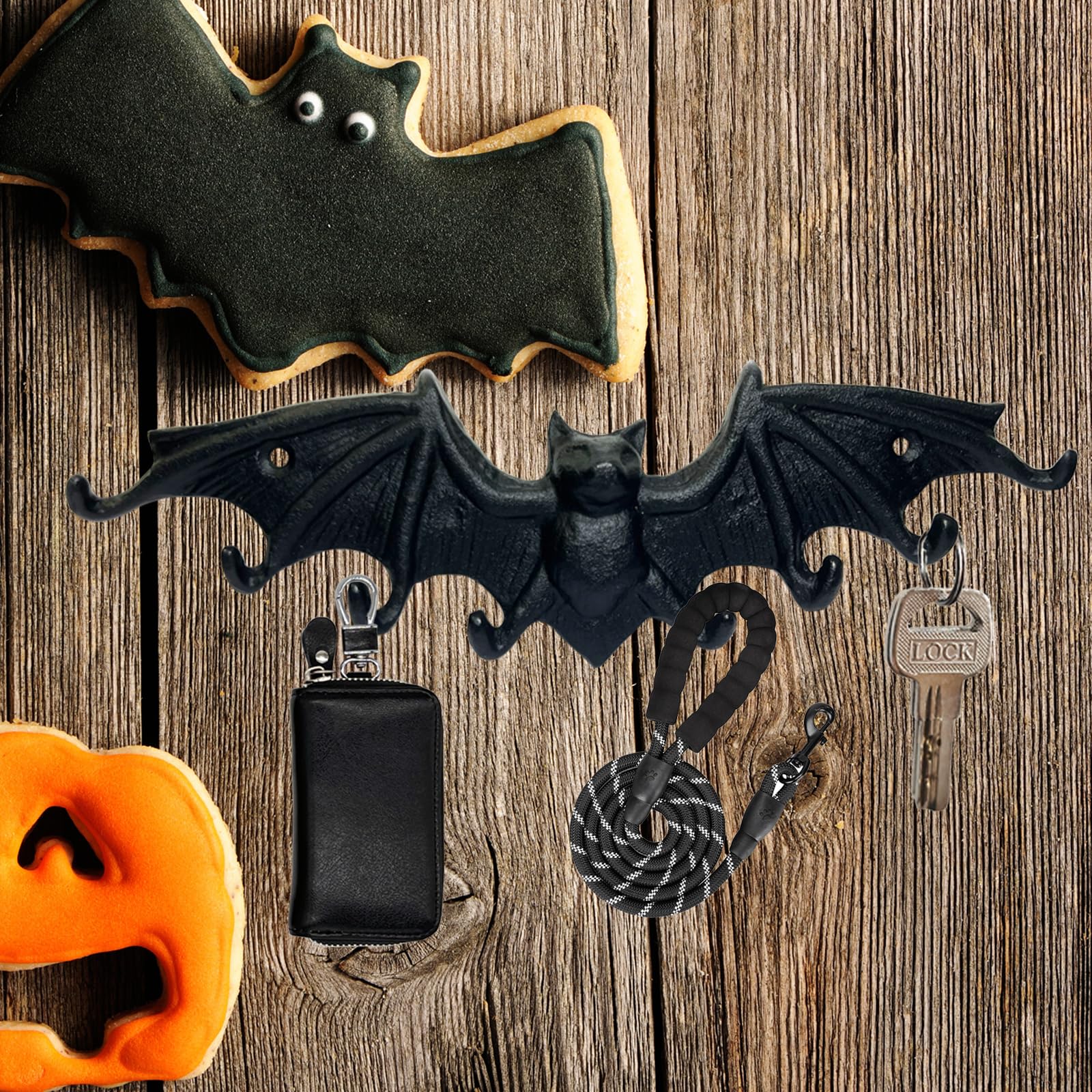 Hallocool Bat Key Holder Cast Iron Bat Key Hooks Decorative Hook Gothic Decor Vampire Bat Key Hanger Key Hooks for Hanging Dog Leash Wallet Belt Umbrella Towel, Bat Figure Wall Hook Halloween Bats