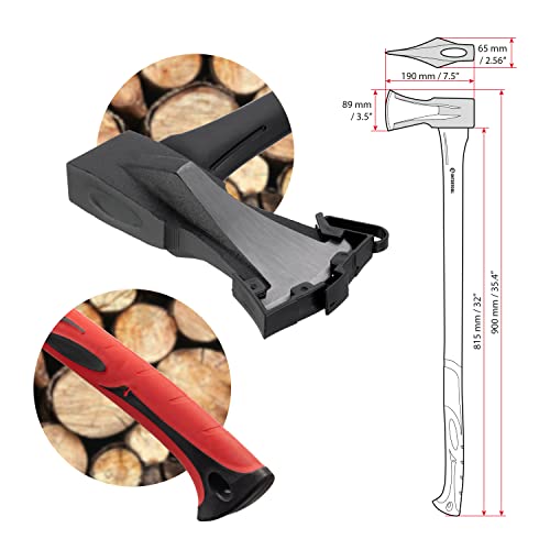 INTERTOOL 35-inch Splitting Maul, Wood Splitter Axe for Logs, 5 lb / 2270 g, Shock Absorbing Fiberglass Anti-Slip Handle with Blade Cover HT-0275