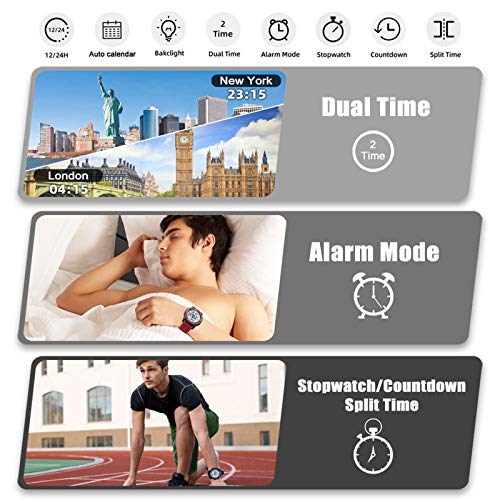 Beeasy Mens Digital Watch Waterproof with Alarm Stopwatch Countdown Timer Dual Time, 12/24 Hours Thin Digital Wrist Watches for Men Women, Blue
