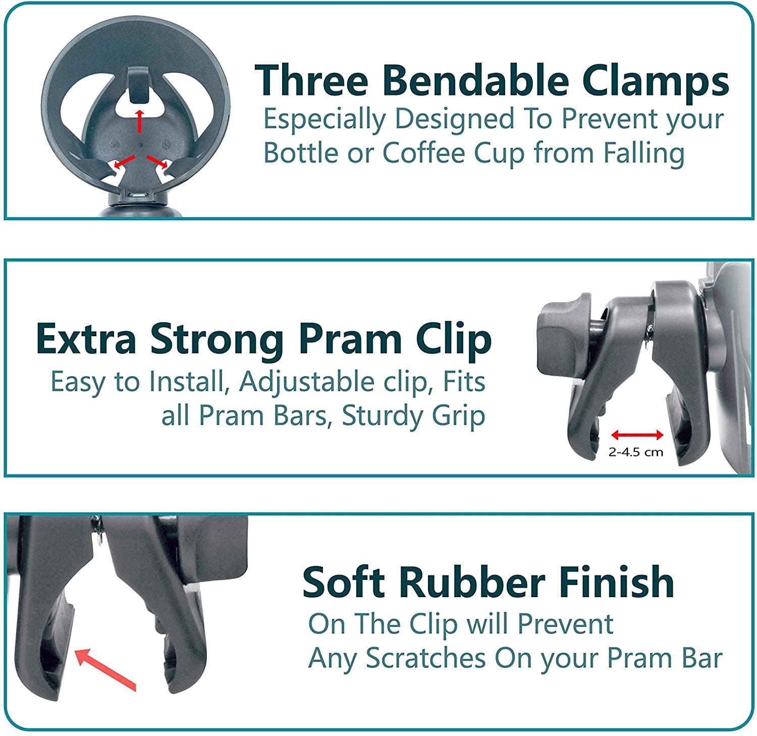 Universal Stroller Cup Holder, Universal Stroller Organizer Baby Bottle Holder - Stroller Accessory, Parent Cup Holder for Stroller/Bike