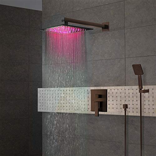 Bath Select Rivera Brass with Stainless Steel LED Shower Set - BT6107DORB Elegant Design With Auto Color Changing LED Light Ceiling Mount Shower Set Oil Rubbed Bronze - 10 Inch