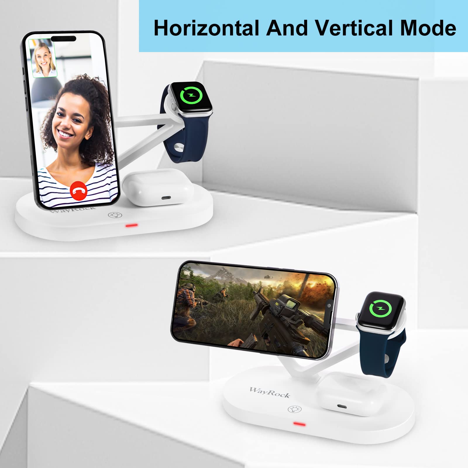 5 in 1 Magnetic Charging Station 35W, WayRock Wireless Charger Stand for iPhone 14 13 12 Pro Max/Plus/Pro/Mini/Airpods/iWatch Series, Fast Charger with Night Light for Travel Gift