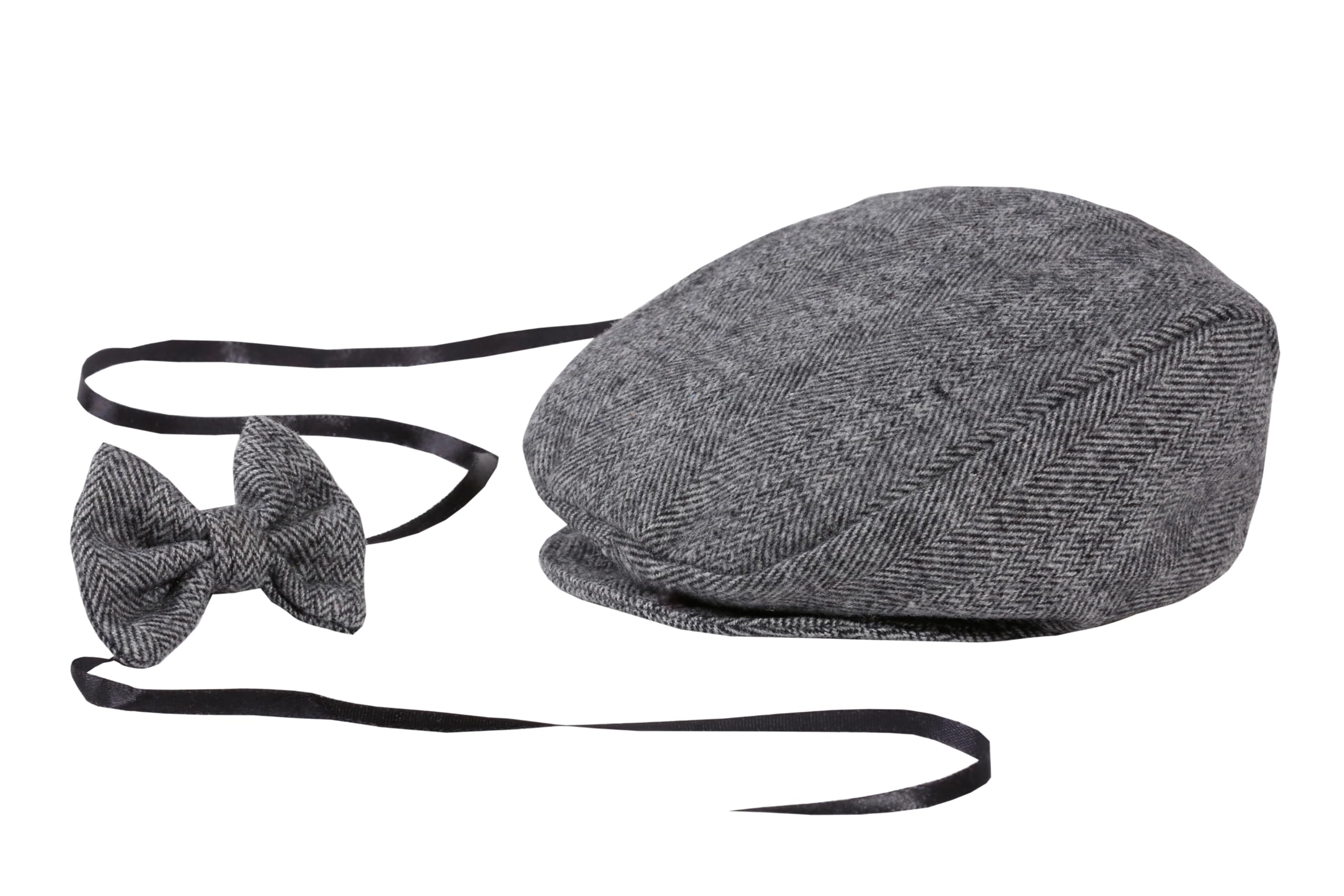 Newborn Baby Boy Flat Newsboy Cap and Bow tie Set Gatsby Cap Pageboy Golf hat (Grey)