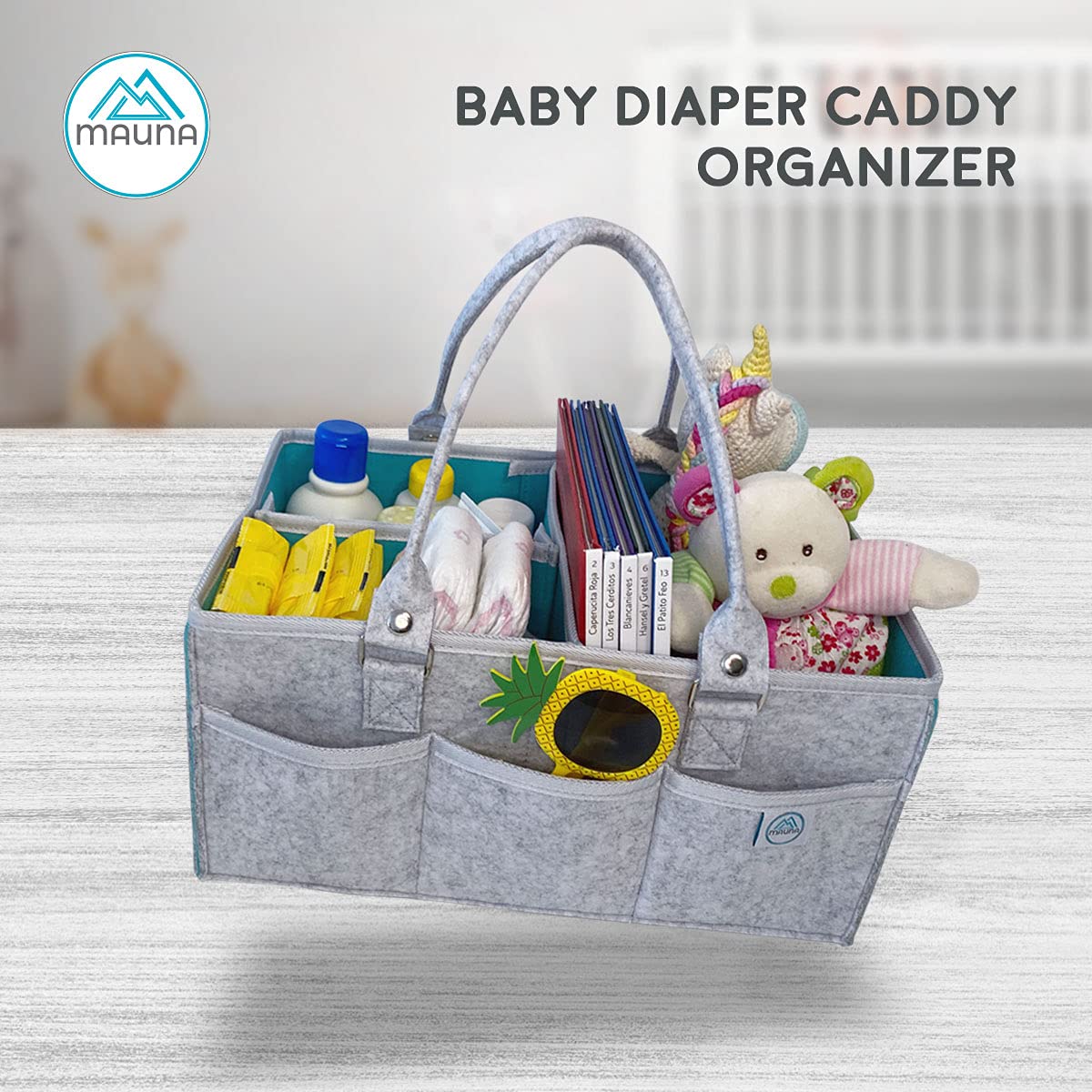 Mauna Baby Diaper Caddy Organizer: Portable Holder Bag for Changing Table and Car, Nursery Essentials Storage Bins