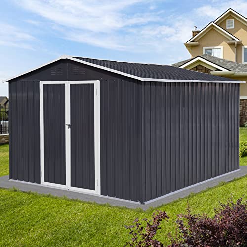BOVONO Outdoor Storage Sheds 10ftx8ft, Waterproof Metal Utility Tool Shed Storage House with Door & Lock, Perfect for Garden, Patio& Backyard (Dark-Grey)