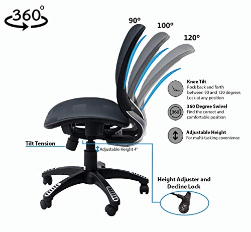 Ergomax Fully Meshed Ergonomic Height Adjustable Office Chair no Armrests & no Headrest, 42 Inch Max, Black
