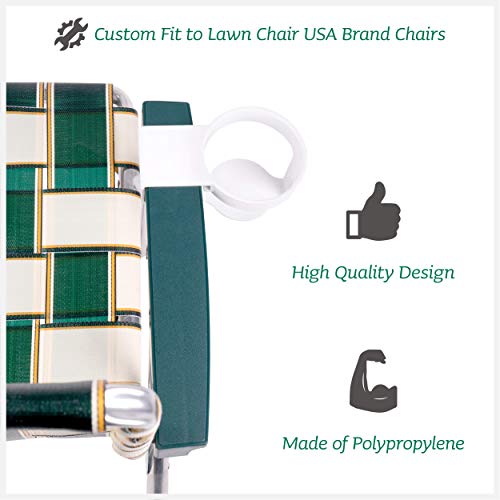Lawn Chair USA Attachable White Cup Holder for Large Cans, Bottles, Cups, and More | Only Fits Lawn Chair USA Chairs