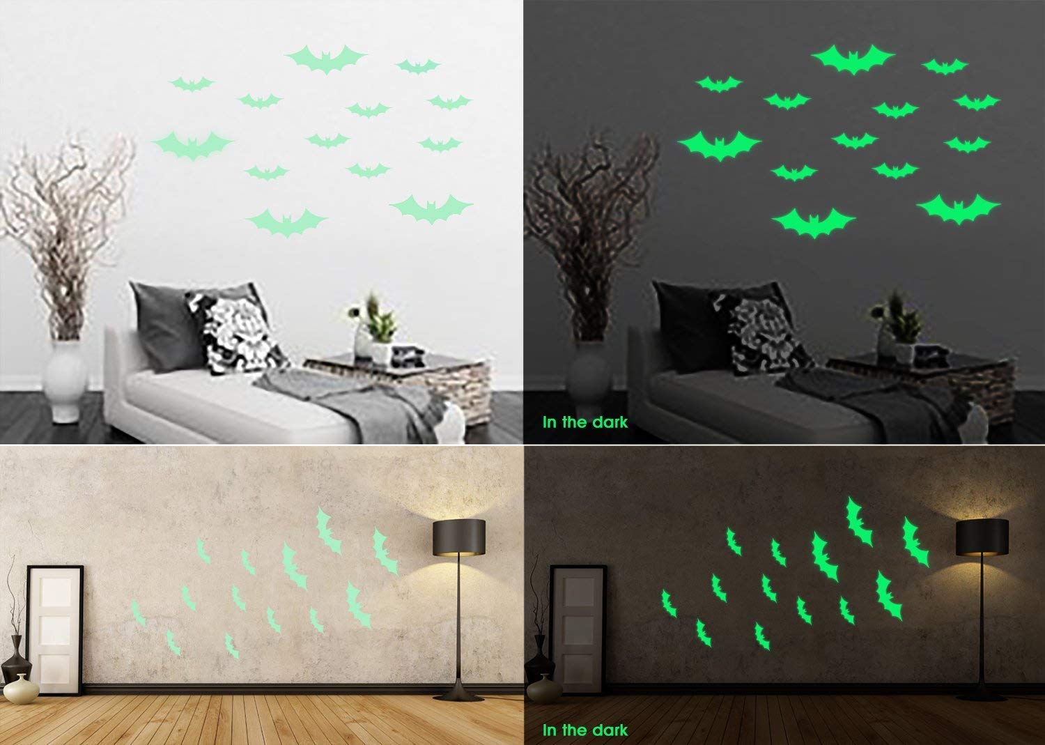 Halloween Bats Wall Decals Decorations Glow in The Dark, Fluorescence Wall Stickers for Halloween Party Kids Home Room Decals