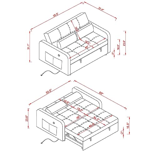 Antetek 3-in-1 Sleeper Sofa Bed w/USB Port, Modern Convertible Tufted Velvet Upholstered Pull Out Futon Couch, 55.5" W Small Loveseat Sofa for Office Living Room Small Space, Grey