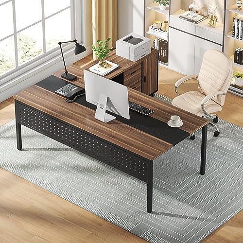 LITTLE TREE 70.8" Executive Desk with Lateral File Cabinet, Modern Thickened Wooden Workstation L-Shaped Computer Desk Large Home Office Writing Desk for Home Office