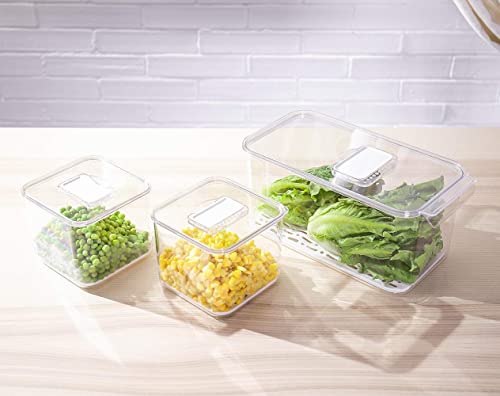 iPEGTOP Fridge Produce Saver Food Storage Bin Containers, Stackable Refrigerator Freezer Organizer Fresh Keeper Container with Vented Lids, 3 Pack