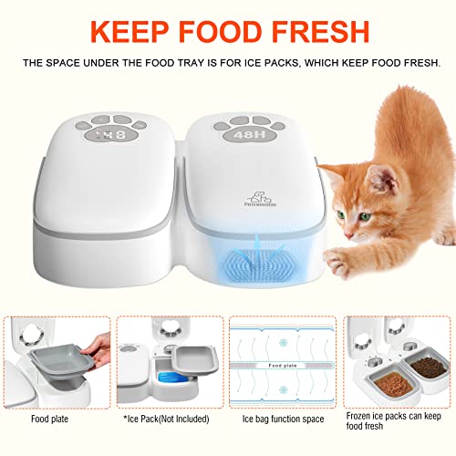 Automatic Cat Feeder Wet Food 2 Cat, 2 Meal Smart Pet Feeder, Low Noise Timed Feeder for Cats & Dogs, Dry or Semi-Moist Pet Food Dispenser, 1-48 Hours Microchip Cat Feeder, Auto-On Smart Pet Feeder