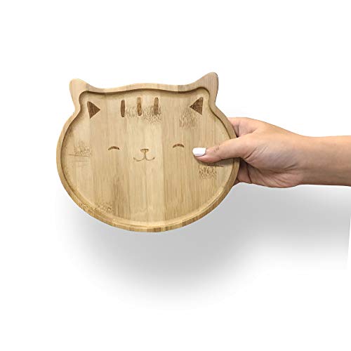 JB Home Collection 4572, Natural Bamboo Cat Serving Tray for Snacks Appetizer Fruit Vegetable | Food Platter | Picnic Kitchen Party | Eco-Friendly Plates