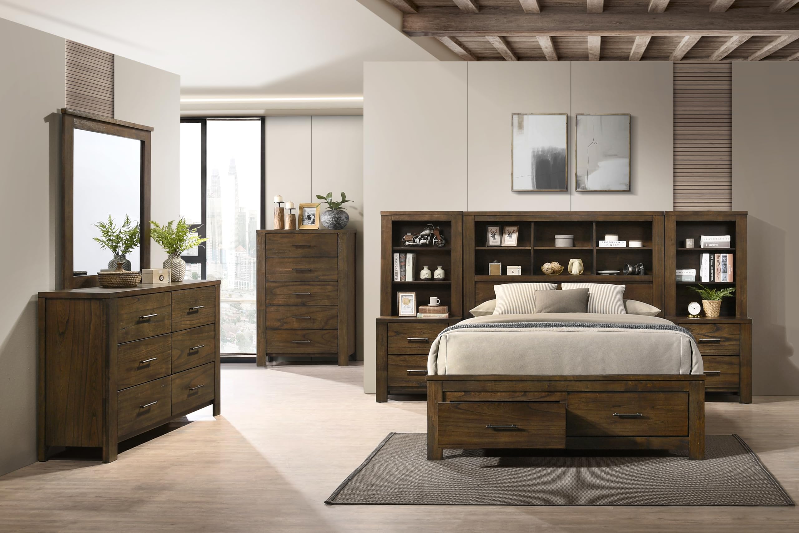 Acme Merrilee II Contemporary Solid Wood Side Pier with 2 Shelves in Oak