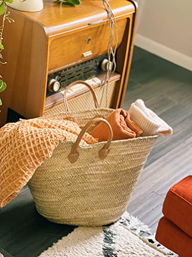French Market Basket Bag | Handmade Moroccan Seagrass Baskets - Extra Extra Large (24x16) | Wicker Basket for Beach, Laundry, Toy, Blanket, Storage, Baby, or Picnic