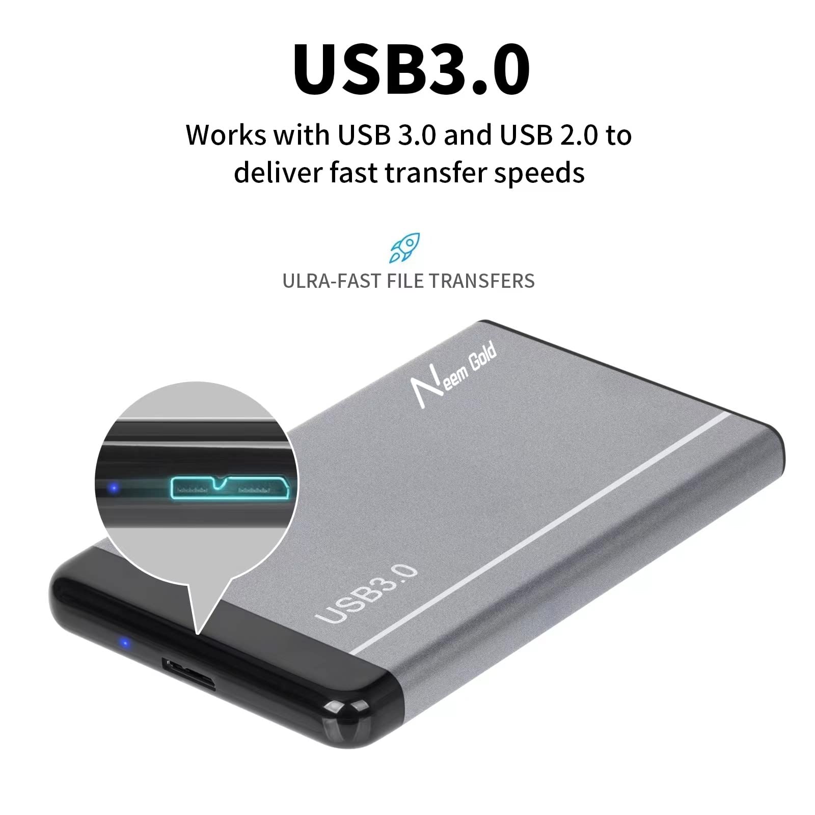 U&D 500GB 2.5 Inch Portable External Hard Drive USB3.0 Mobile HDD Storage Compatible for PC, Desktop, Laptop,Mac, MacBook, Chromebook, Xbox One, Xbox 360, PS4 (500GB, Grey)