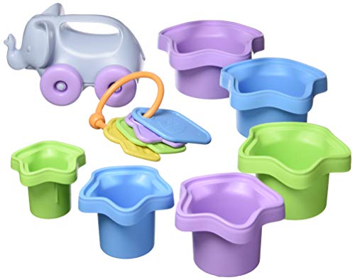 Green Toys Baby Toy Starter Set (First Keys, Stacking Cups, Elephant) Closed Box