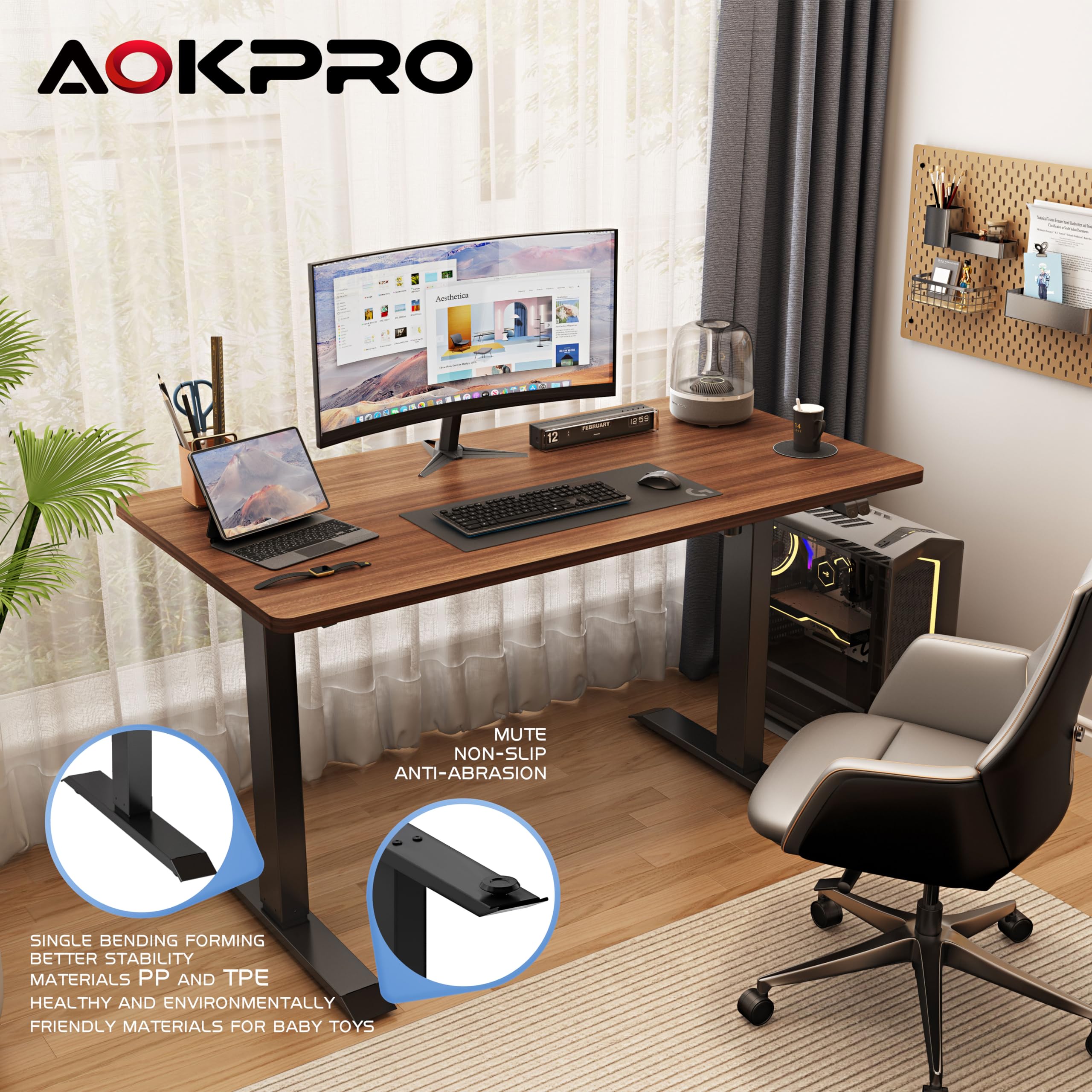 AokPro Electric Standing Desk Electric Height Adjustable Desk Stand up Desk with Memory preset Button Ergonomic Sit Stand Desk for Home Office Black Frame (Single-Motor)