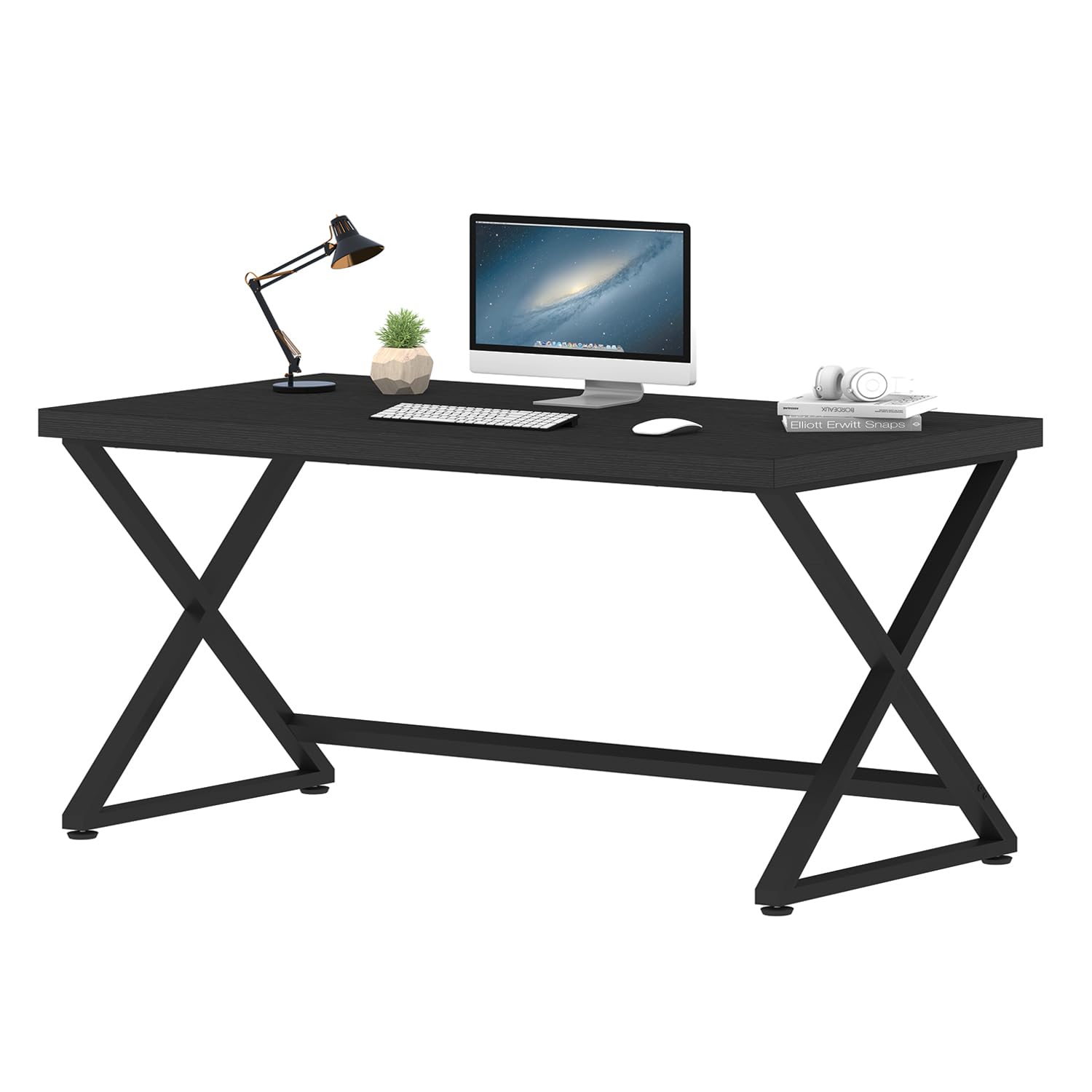 IBF Gray Computer Desk, Modern Writing Study Desk for Home Office, Industrial Wooden Metal Executive Work Desk, Simple Pc Gaming Laptop Workstation Computer Table in Bedroom, Light Grey Oak, 55 Inch