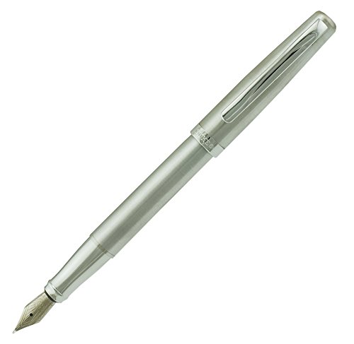 erofa Duke 209 Bent Nib Fountain Pen Set with Ink Refills Converter, Steel Sliver