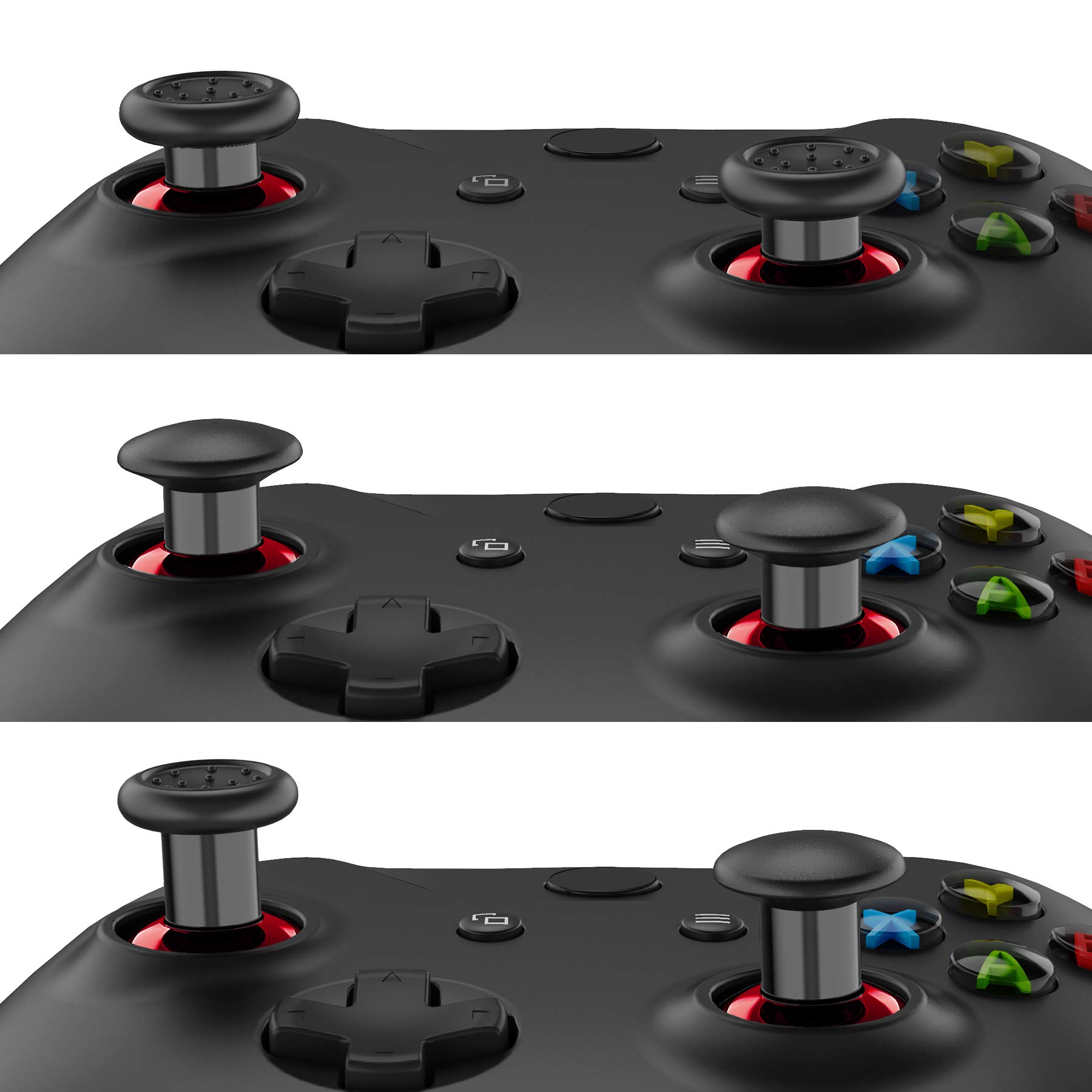 eXtremeRate ThumbsGear Interchangeable Thumbstick for Xbox Controller - Improve Comfort - Chrome Red 3 Height Domed & Concave Grips Ergonomic Adjustable Joystick for Xbox Core, for Xbox One S/X/Elite