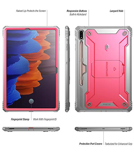 Poetic Revolution Case Designed for Galaxy Tab S7 Plus 2020 / S8 Plus 2022 12.4 inch, Full-Body Heavy Duty Case with S Pen Holder, Support S Pen Wireless Charging,Built-in-Screen Protector, Pink